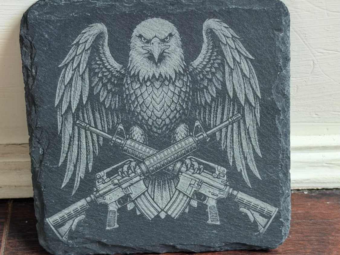 Square slate coaster featuring a bald eagle holding AR-15 rifles | Free ...