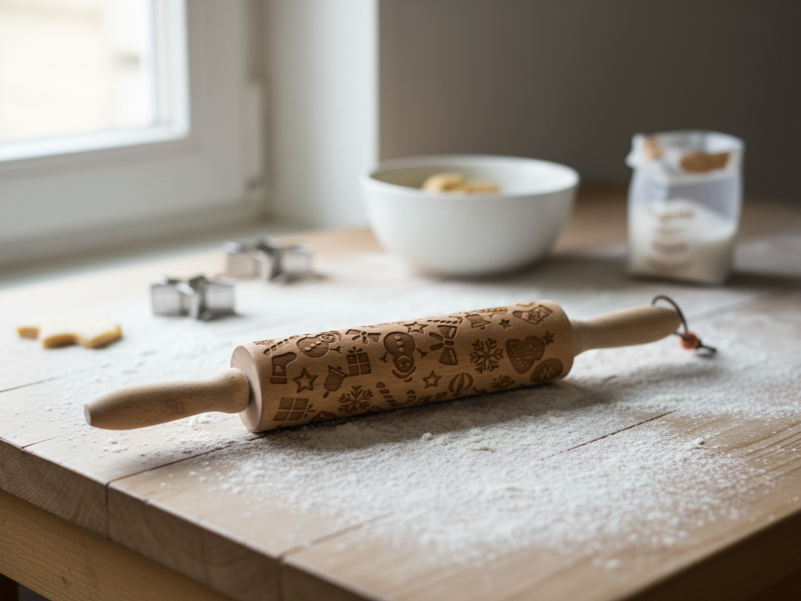 Laser Engraved Wooden Rolling Pin with Christmas Patterns | Free Files ...