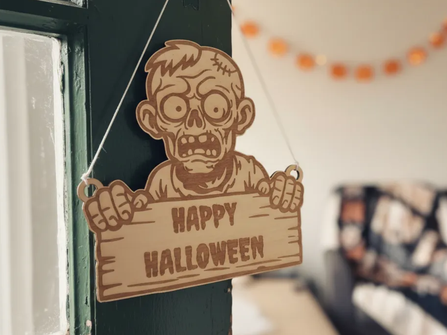 Zombie Happy Halloween Hanging Door Sign | Free Files - Atomm