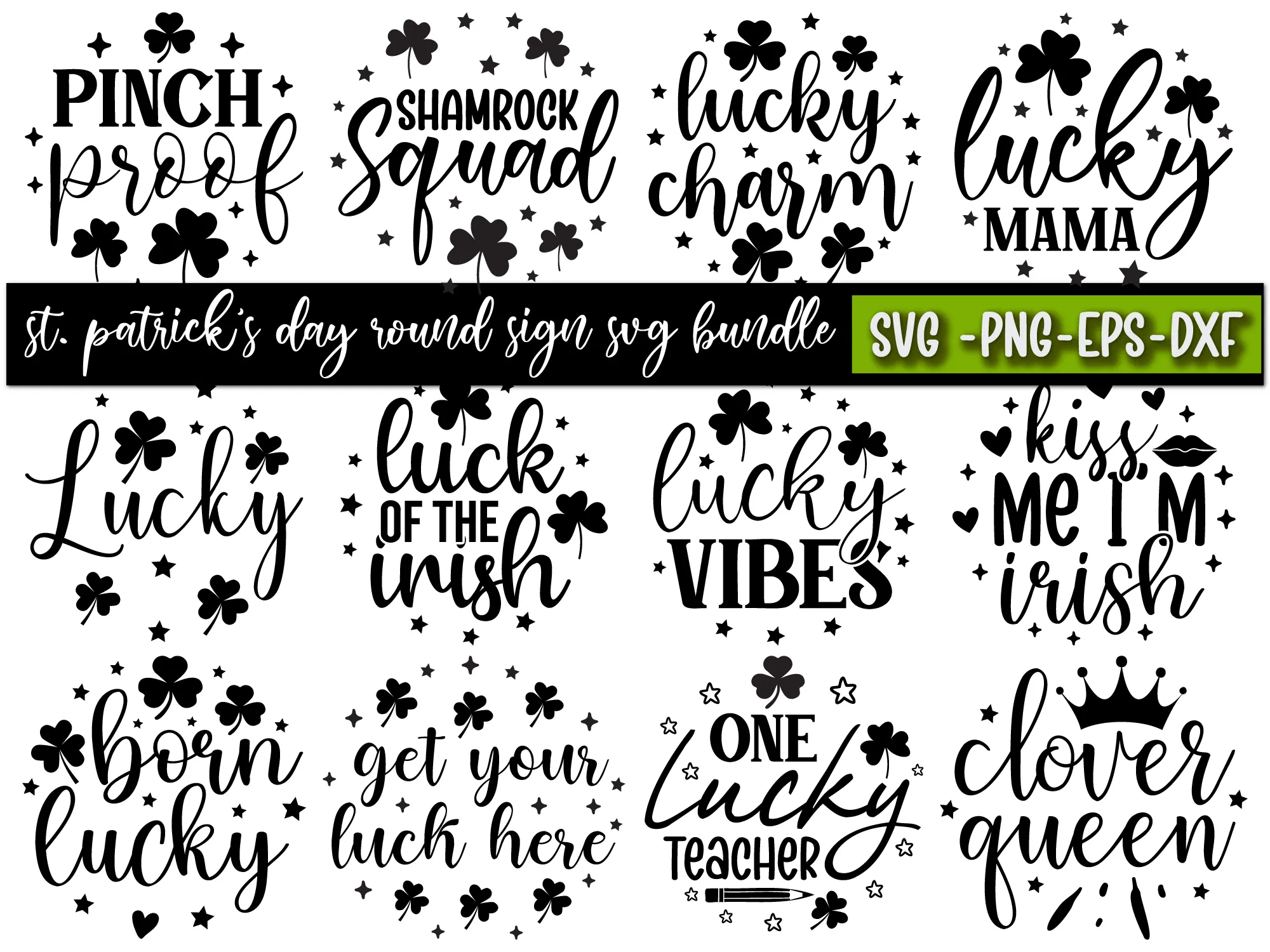 St Patrick's Day Lucky Shamrock Round Sign SVG Bundle | Ready to Use ...