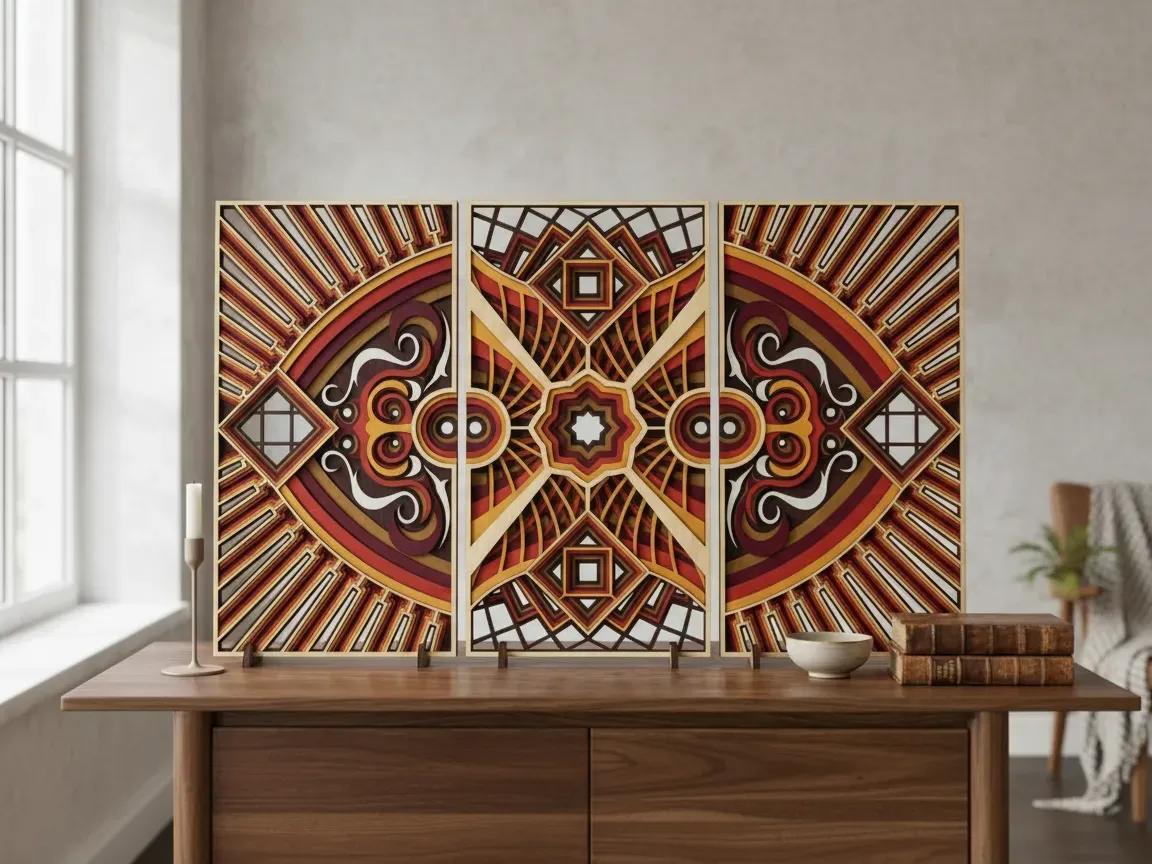 Laser Cut Multilayer Ornamental Abstract #6 – 6 Layered Triptych Design ...