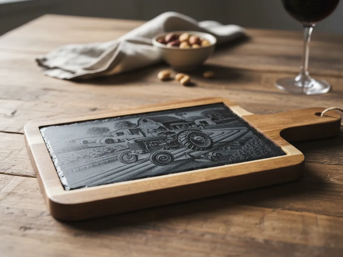 Laser Engraved Farm Scene Wooden Serving Cutting Board | Free Files - Atomm