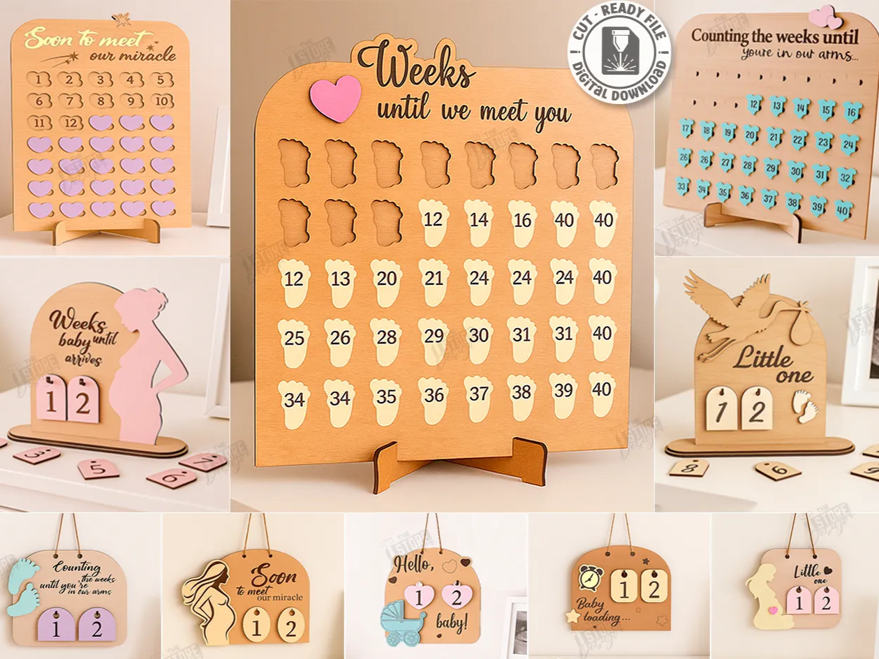 Pregnancy Countdown and Baby Milestone Calendars Laser Cut Bundle ...