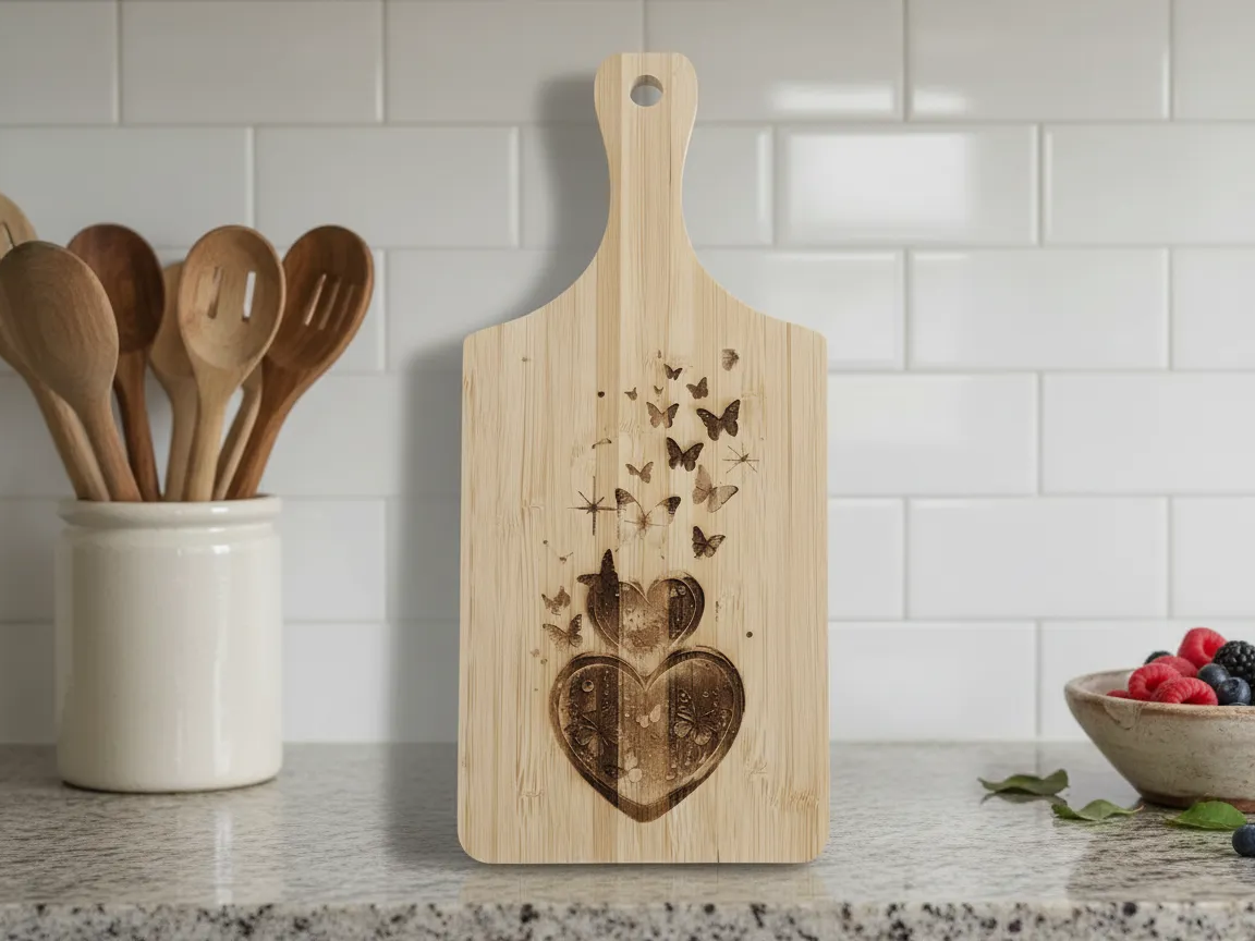 Laser Engraved Bamboo Cutting Board with Heart and Butterfly Design ...