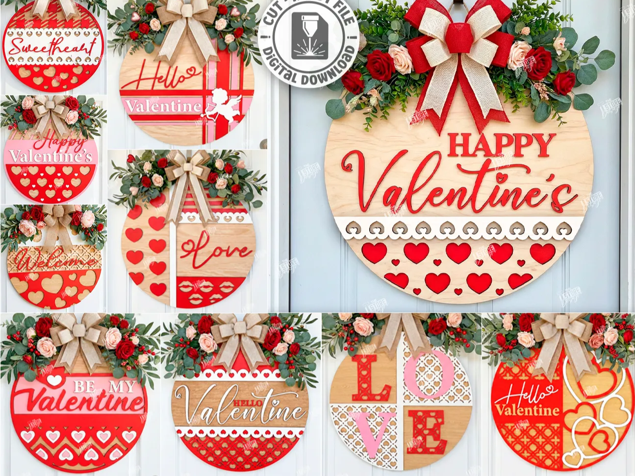 Valentine's Day Round Signs Laser Cut Bundle. Round Wall Signs ...