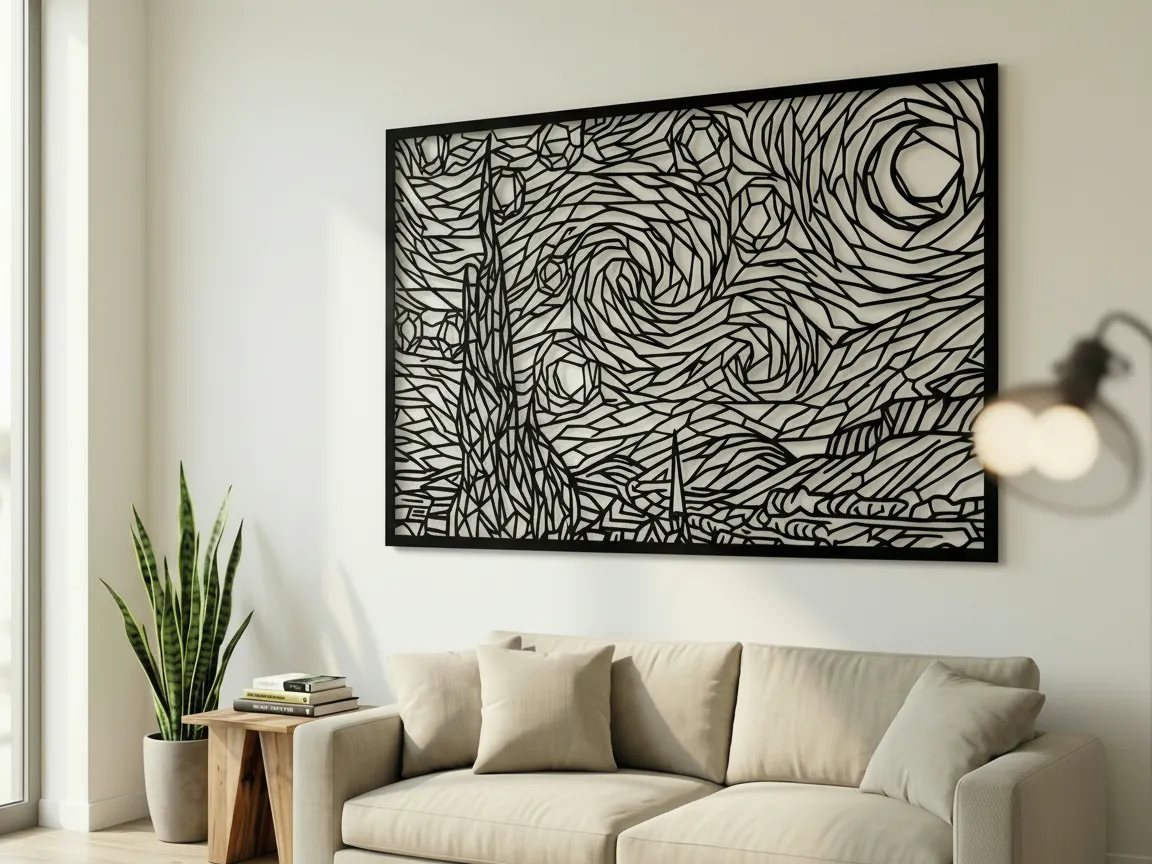 Laser Cut Wall Art The Starry Night in Black Frame Poly-Line Art | Free ...