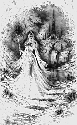 Fantasy Elf Queen Art Card Featuring Enchanted Forest and Waterfall ...