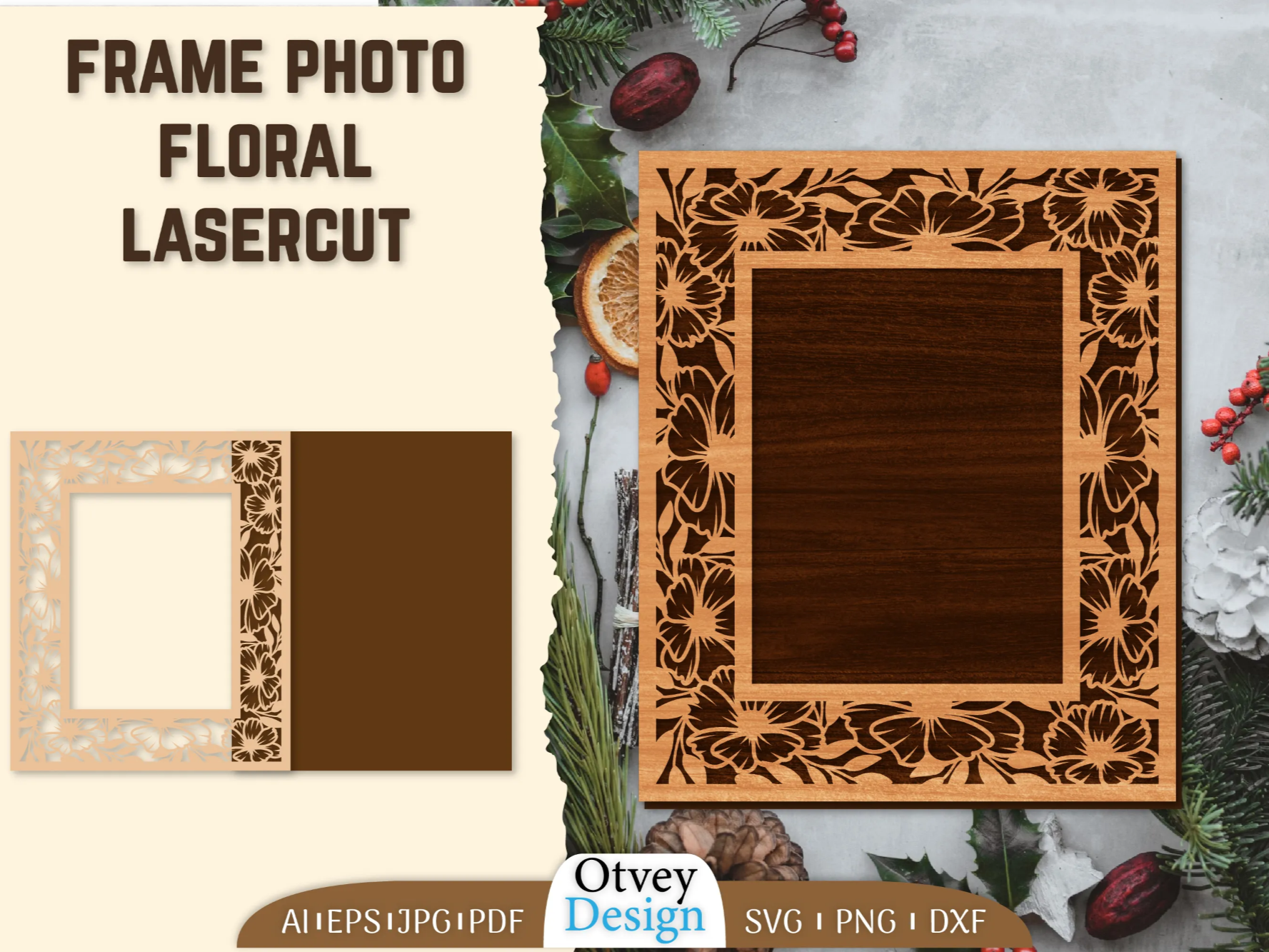 Laser cut and engrave | Frame Photo Floral Lasercut | Ready to Use ...