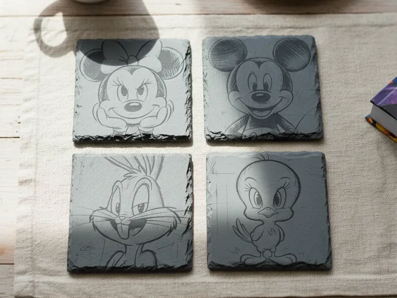 Laser Engraved Disney Cartoon Character Slate Coasters Set | Free Files ...