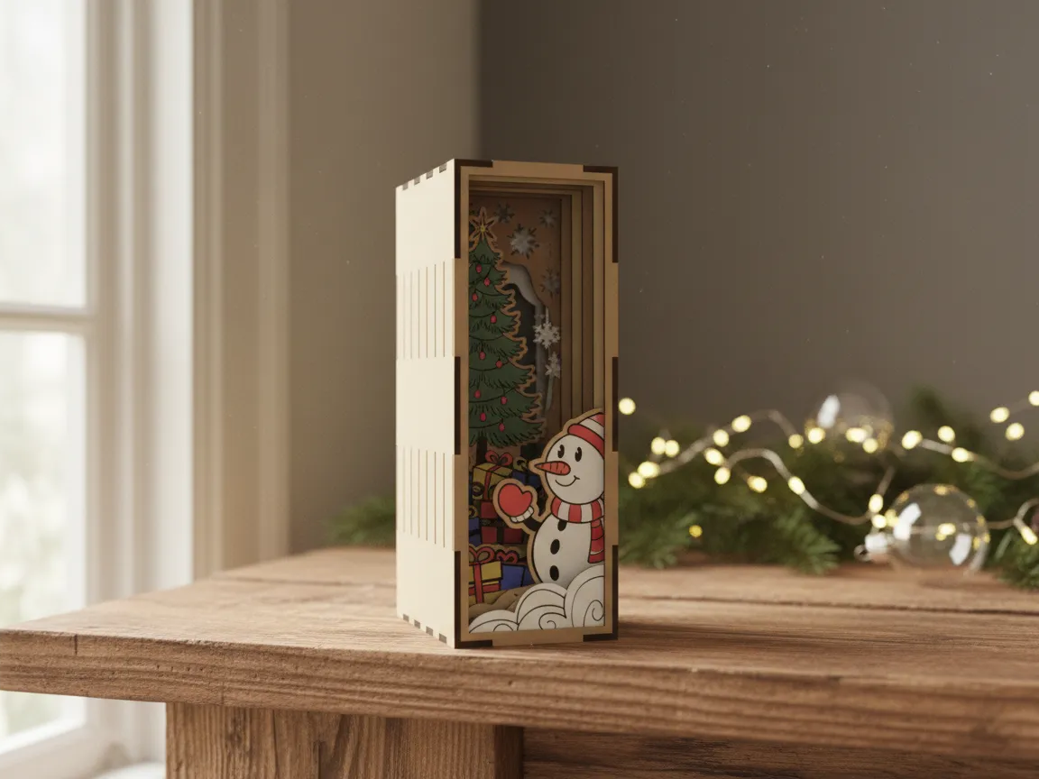 Book Nook Laser Cut Wooden Christmas Snowman Shadow Box Decoration ...