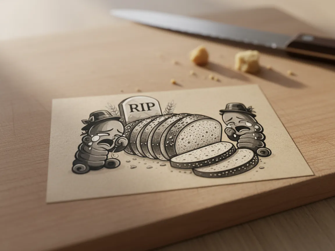 Lustige „RIP Bread“-Cartoonkarte auf Holzschneidebrett gedruckt | Free ...