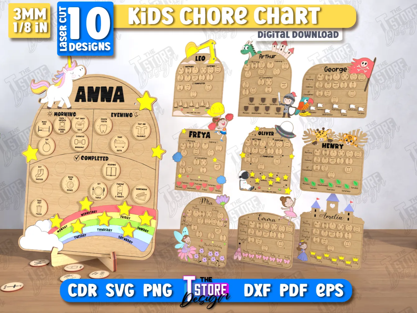 Kids Chore Chart Laser Cut Bundle, Personalized Responsibility Board ...