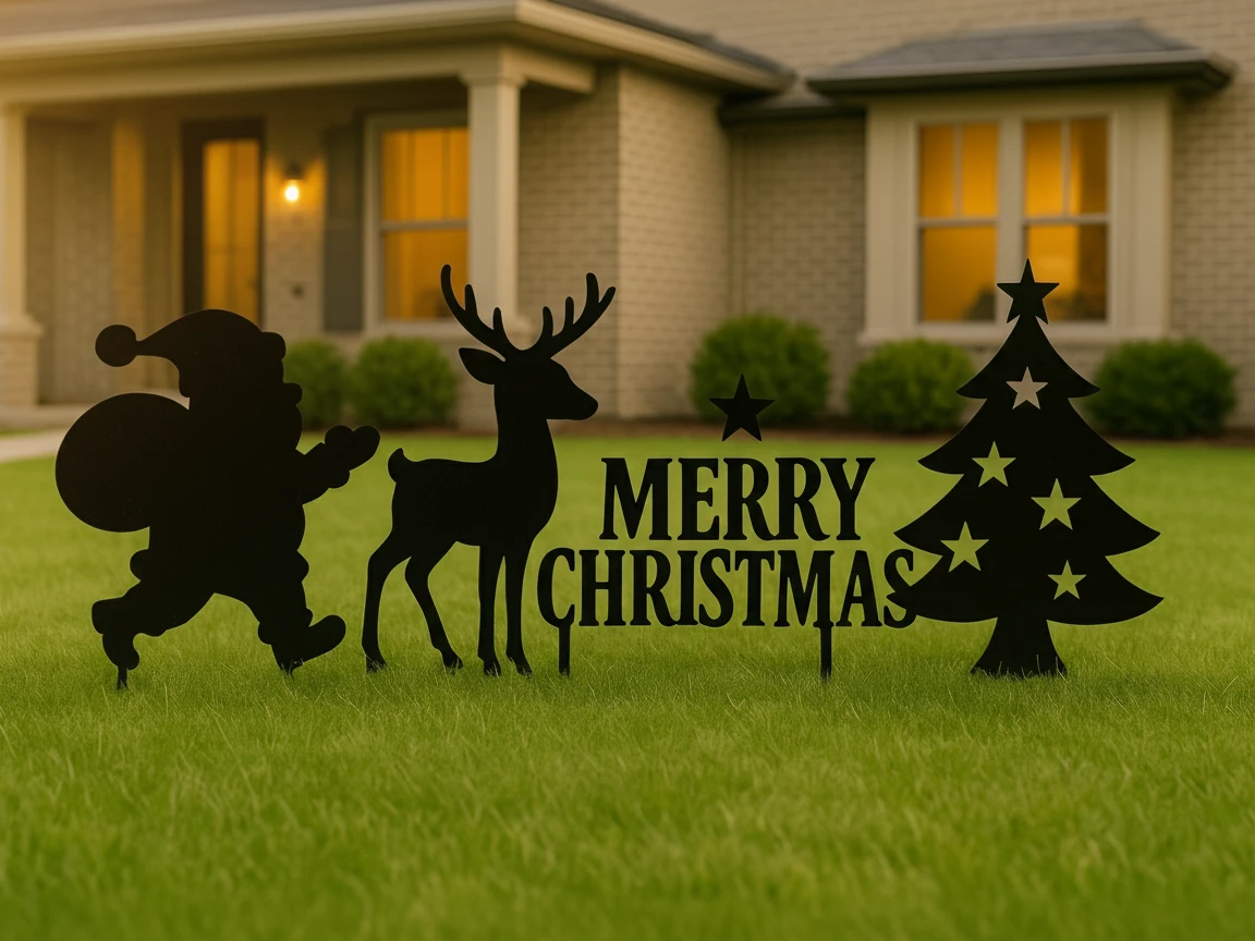 Laser Cut Merry Christmas Yard Sign with Santa, Reindeer, and Tree ...