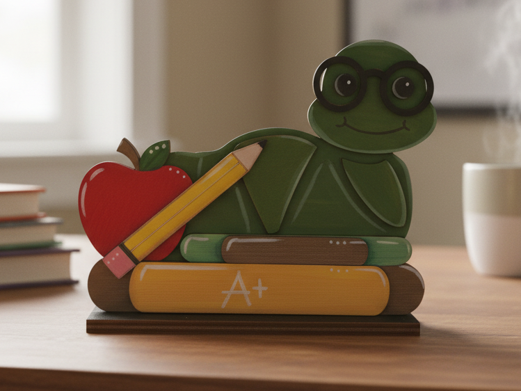 Book Worm Teacher Desk Sign with Books and Apple | Ready to Use Files ...