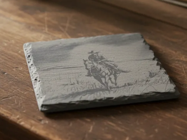 Laser Engraved Slate Coaster with Cowboy Horse Rider Design | Free ...