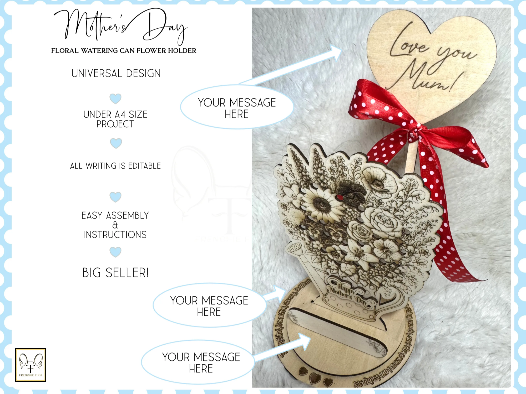 Mother's Day Floral Watering Can Flower Holder - Love you Mum! Fully ...