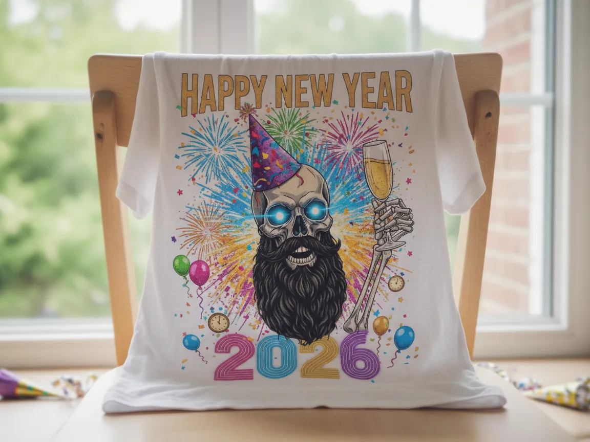 Happy New Year 2026 Colorful Skull Beard T-Shirt Design | Free Files ...