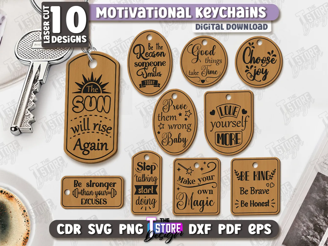 Motivational Keychains Laser Cut Bundle, Wooden Engraved Keychains ...