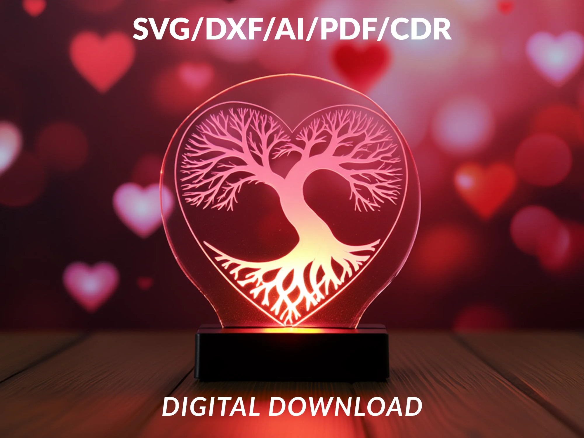 Heart Tree of Life Acrylic LED Lamp SVG | Valentine's Day | Optical ...