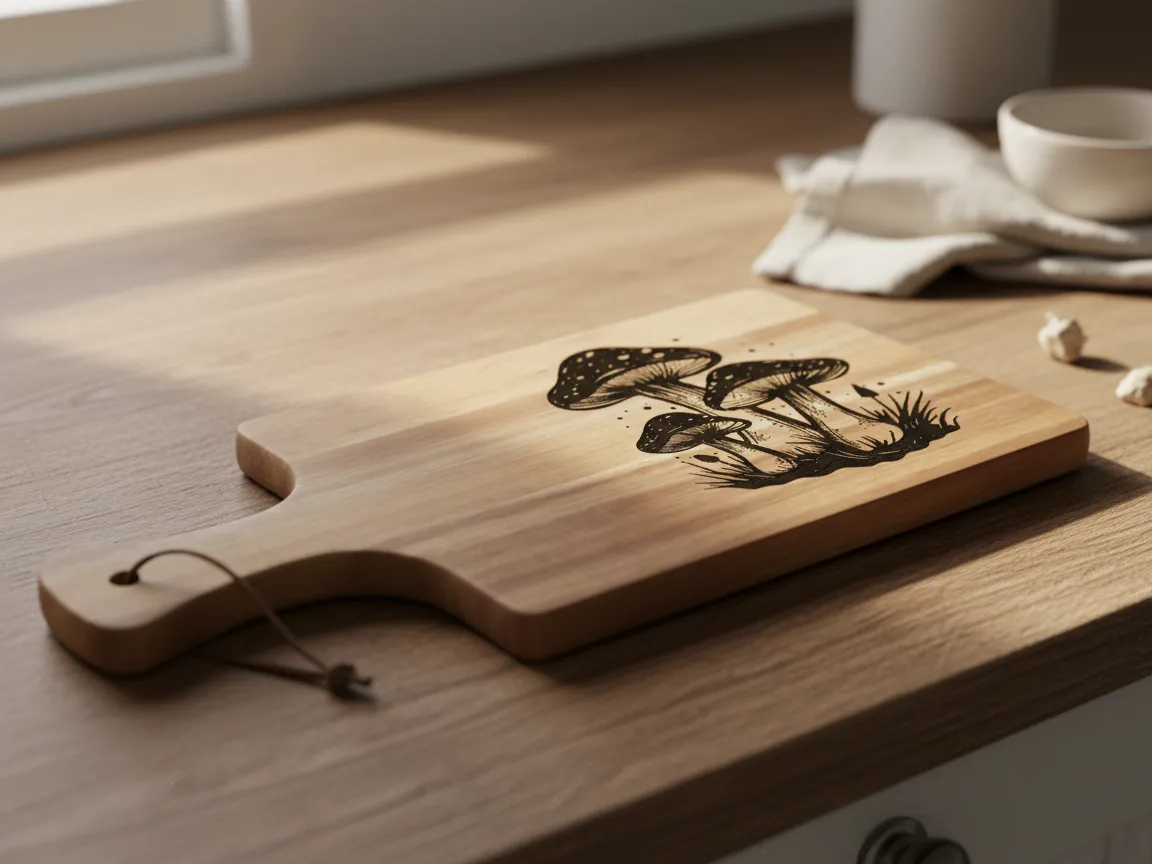 Laser Engraved Wooden Cutting Board with Mushroom Design | Free Files ...