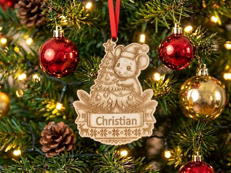 Personalized Mouse Christmas Ornament – Custom Name Banner | Laser ...