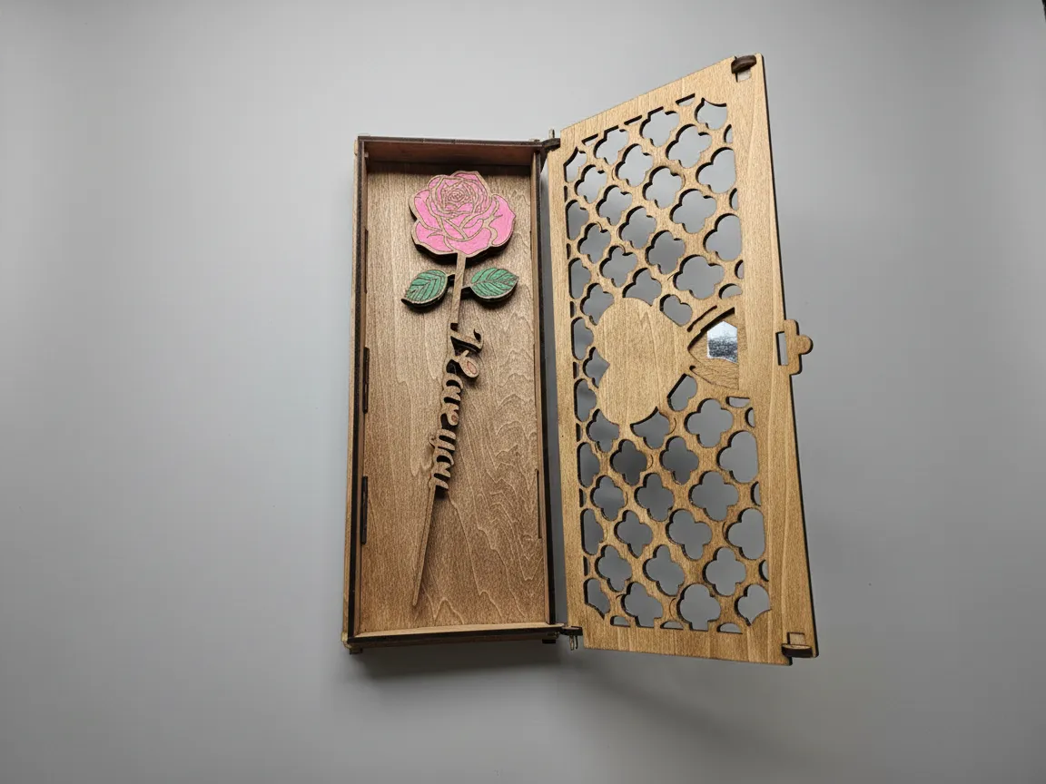 Laser Cut Wooden Rose with Name in Decorative Gift Box | Free Files - Atomm