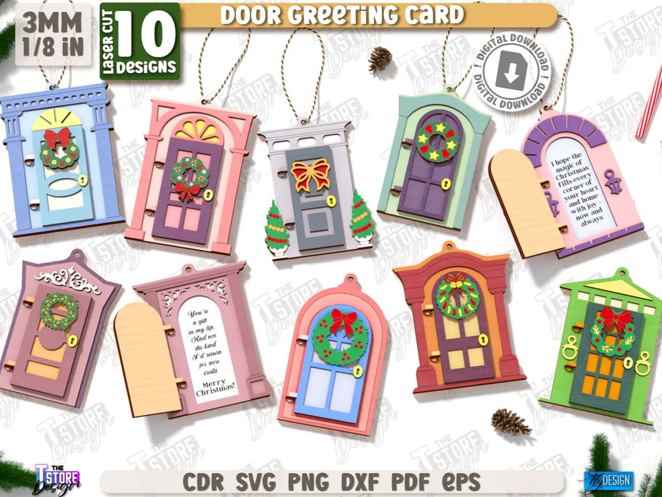 3D Christmas Doors Greeting Cards Laser Cut Bundle, Wooden Christmas ...