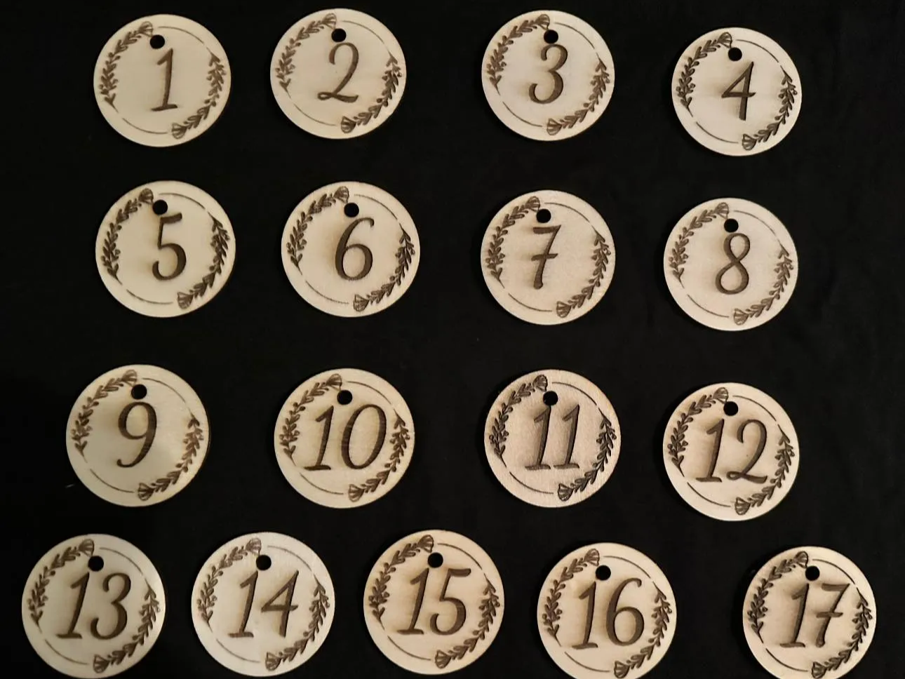 Laser cut and engrave | Rustic Wooden Number Tags 1 to 17 with Leaf ...