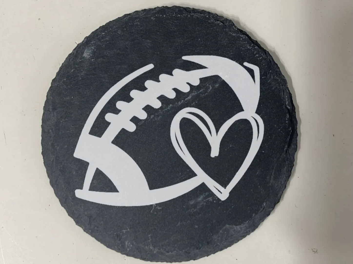 Round Slate Coaster with Football and Heart Laser Engraving | Free ...