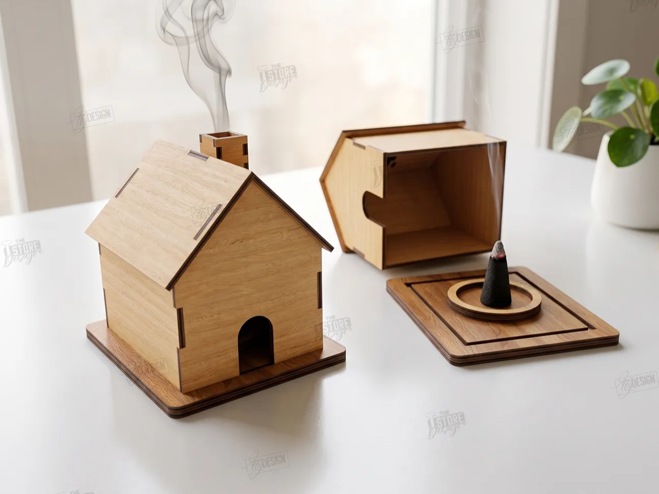 Wooden House Incense Burner with Chimney Smoke Effect Laser Cut. Home ...