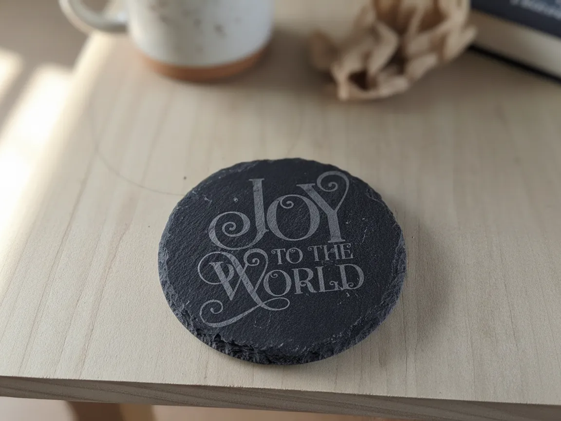 Laser cut and engrave | Laser Engraved Slate Coaster with Joy to the ...