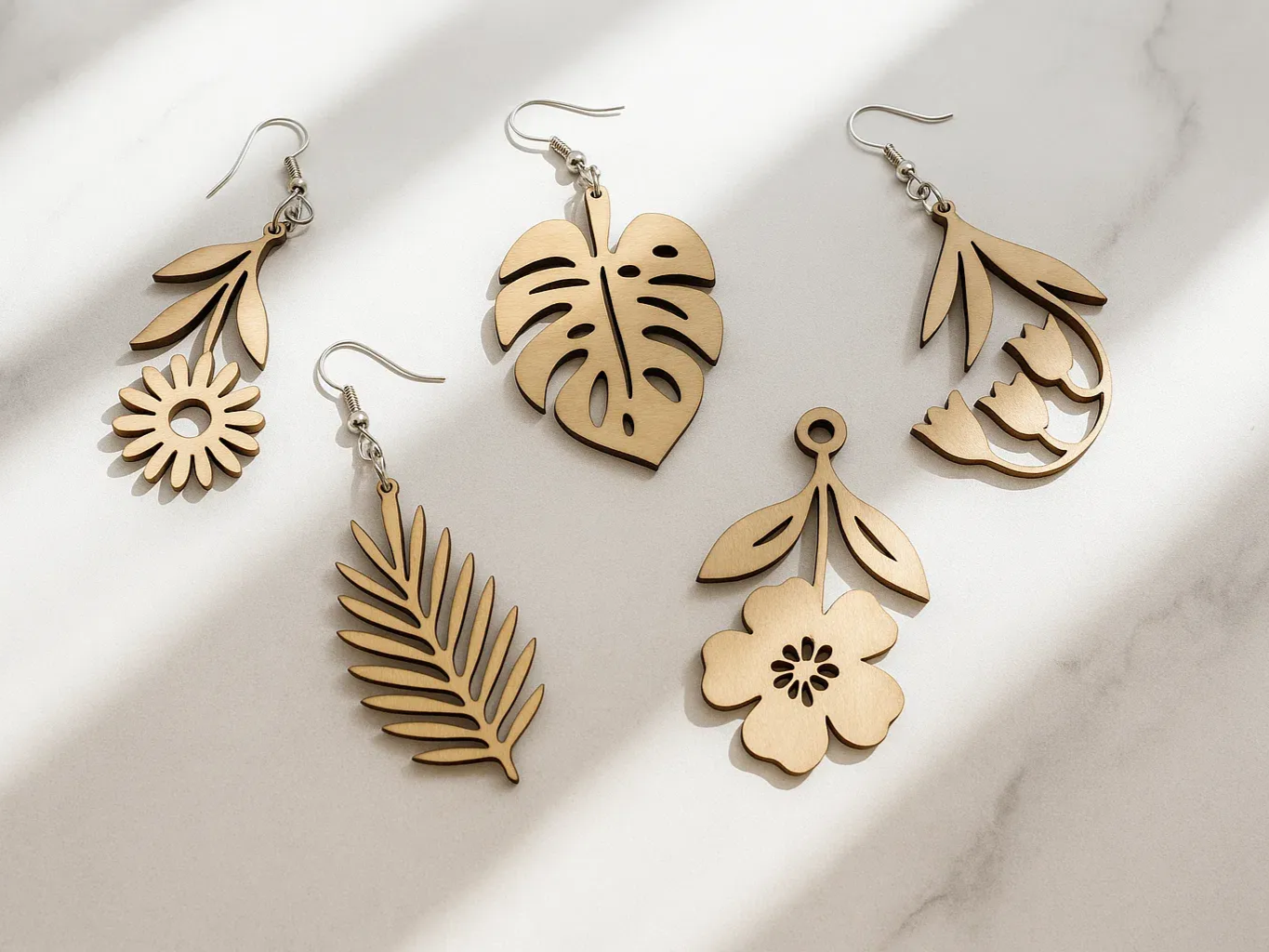 Laser cut and engrave | Floral Bloom Earrings Set with Leaf and Flower ...