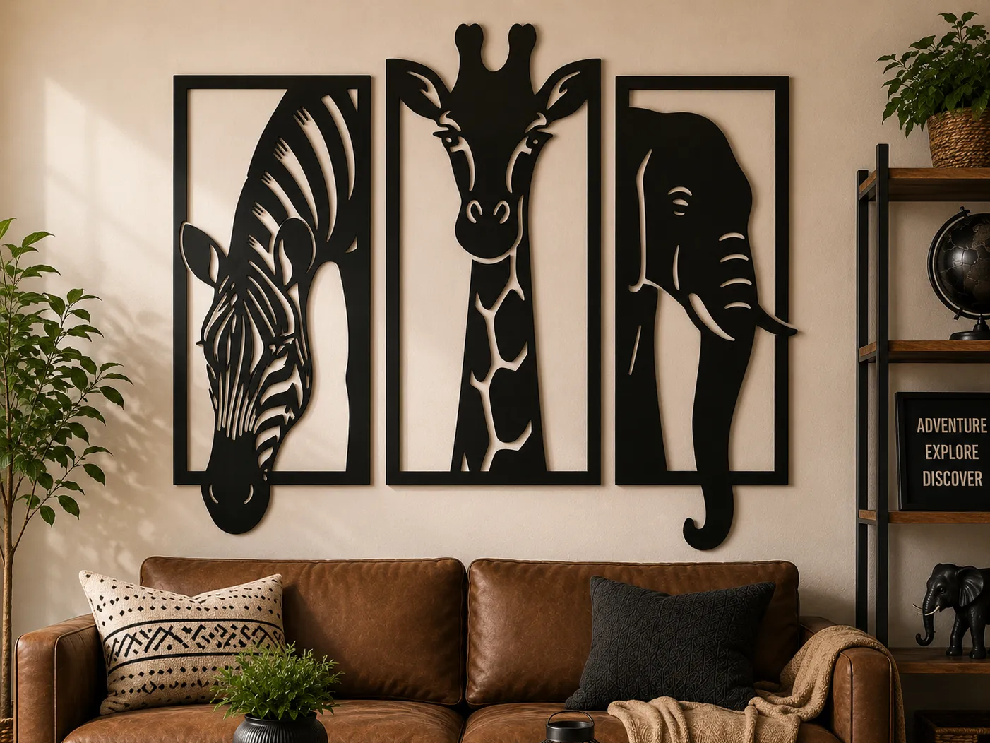 Safari Animal Wall Art SVG Bundle | Zebra Giraffe Elephant Metal Wall ...