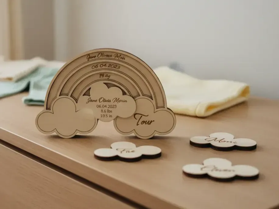 Laser Cut Rainbow Milestone Calendar with Interchangeable Clouds ...
