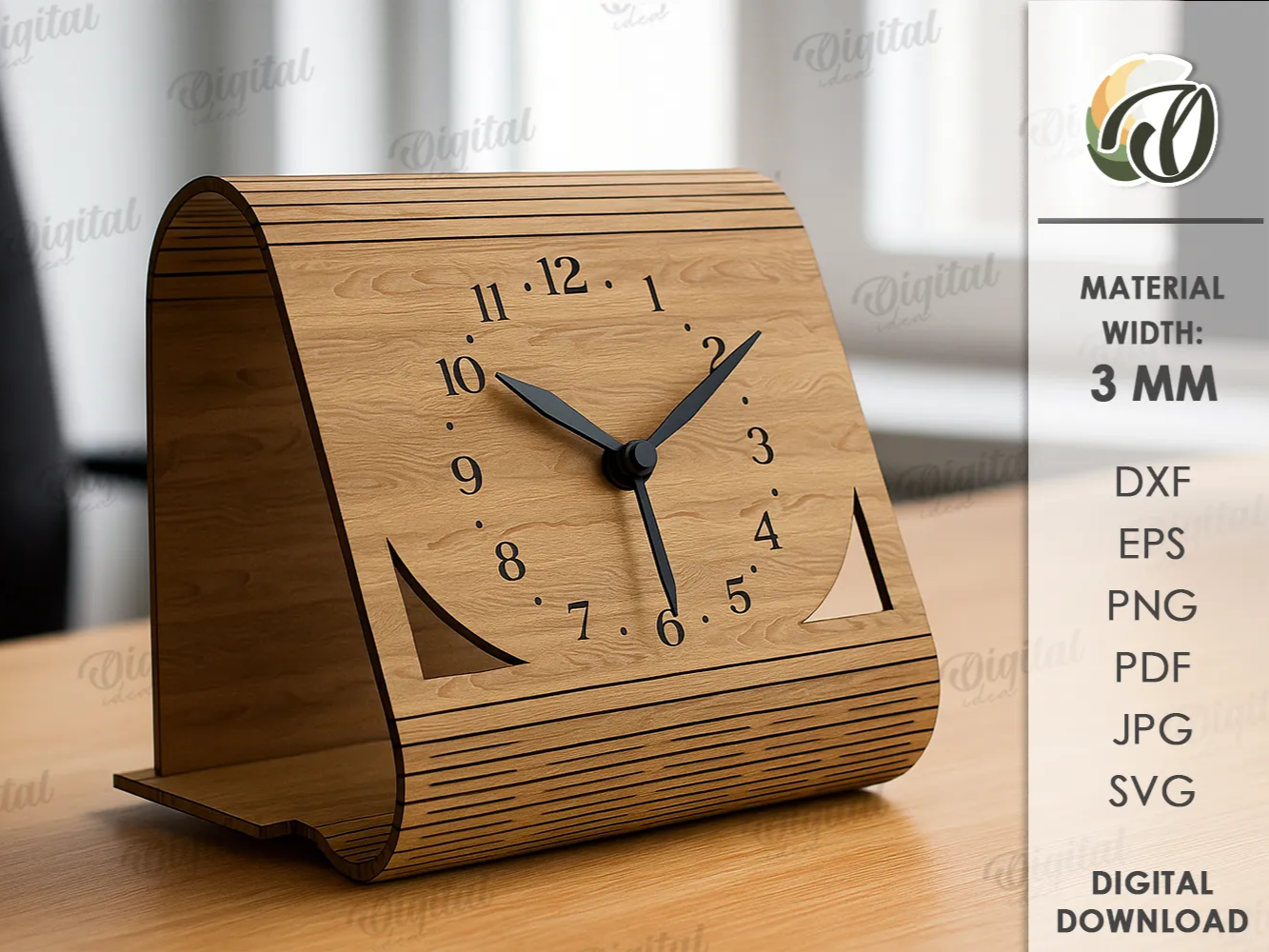 3D Wooden table clock. Desk clock. Boho svg. Decorative clock stand ...
