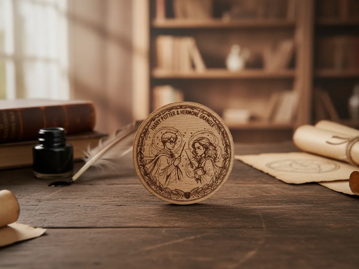 Laser Engraved Wooden Harry Potter and Hermione GrangerRound Mirror ...