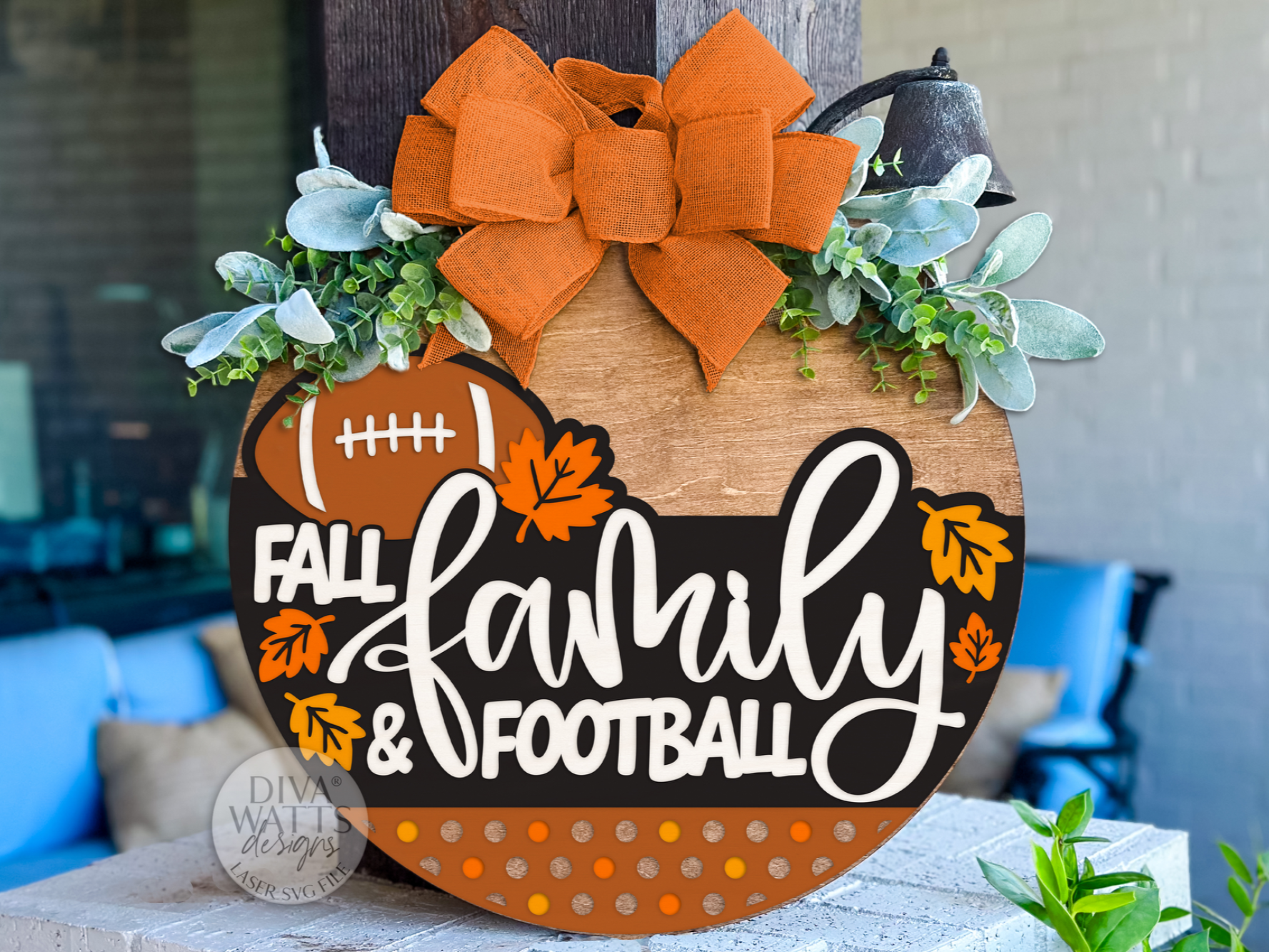 Fall Family & Football SVG | Autumn Round Door Hanger | Football Sign ...