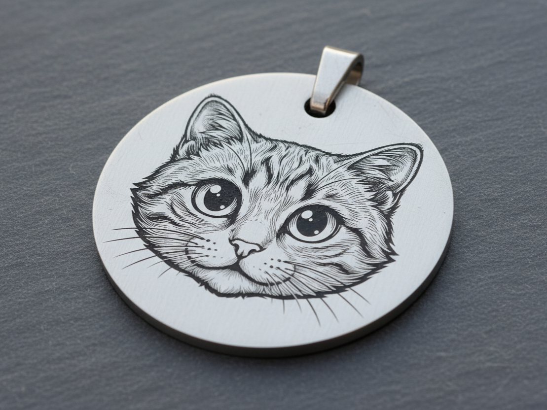 Cat Face – Cute Engraving for Stainless Steel Pendant/Keychain | Free ...