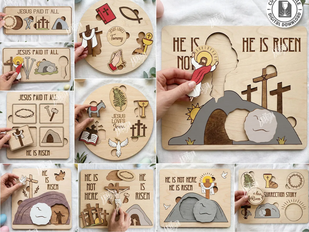 Easter He Is Risen Puzzles Laser Cut Bundle. Christian Easter Puzzle ...
