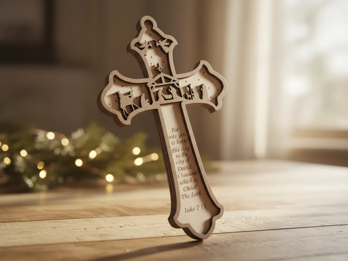 Laser Cut Wooden Nativity Cross with Luke 2:11 Bible Verse | Free Files ...