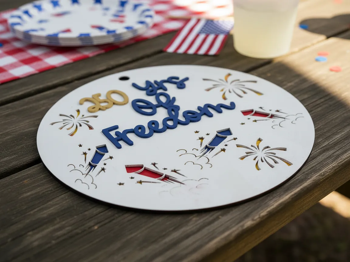 250 Years of Freedom Round Sign with Fireworks for Independence Day ...