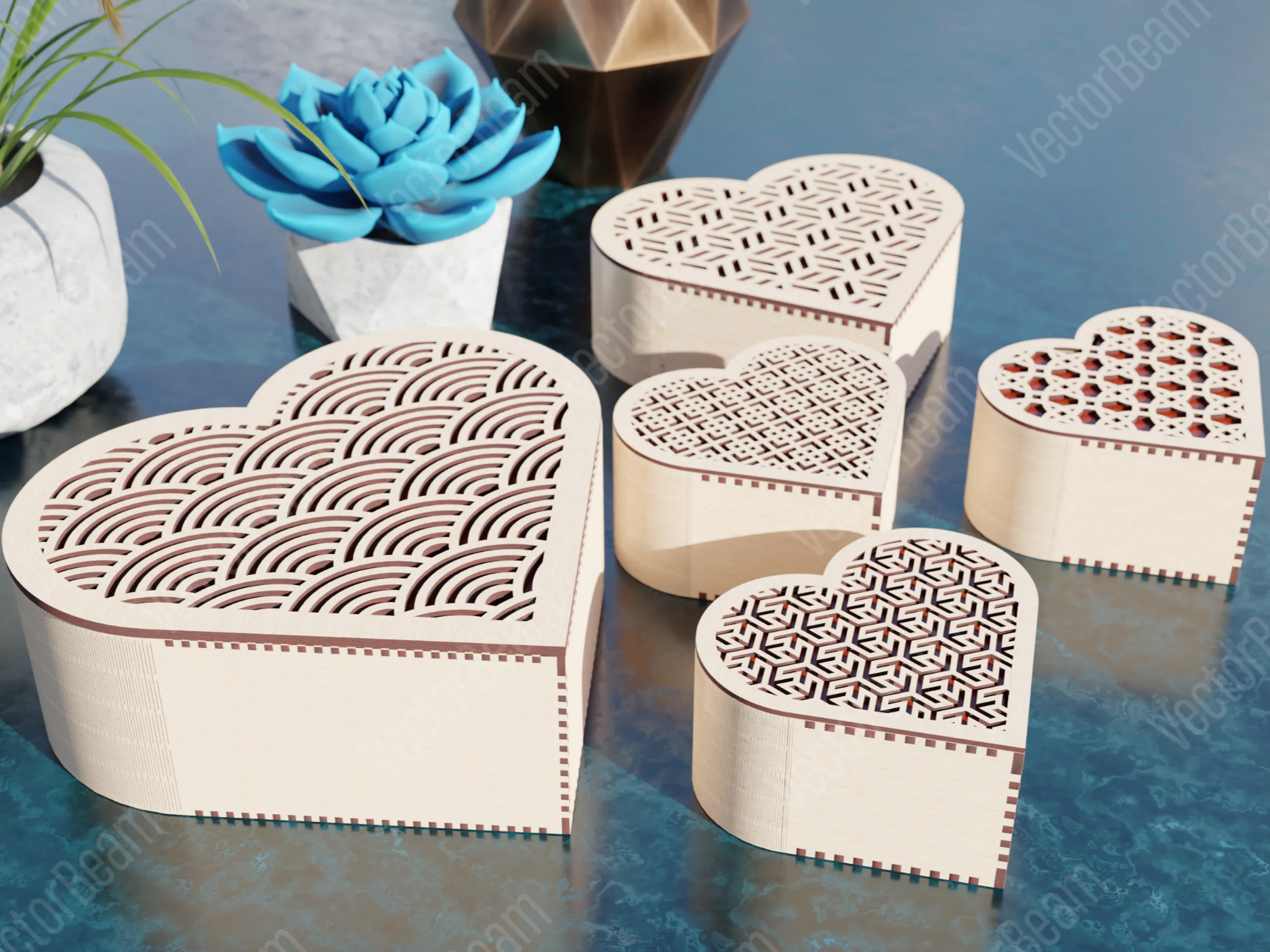 Decorative Wooden Heart Box 6 Laser Cut Jeweler Gift Wedding Love Box ...