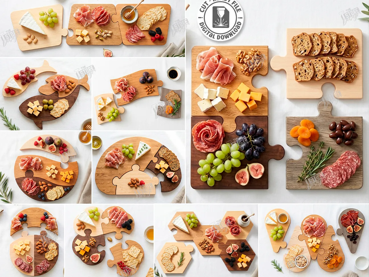 Puzzle Charcuterie Boards Laser Cut Bundle. Serving Trays. Serving ...