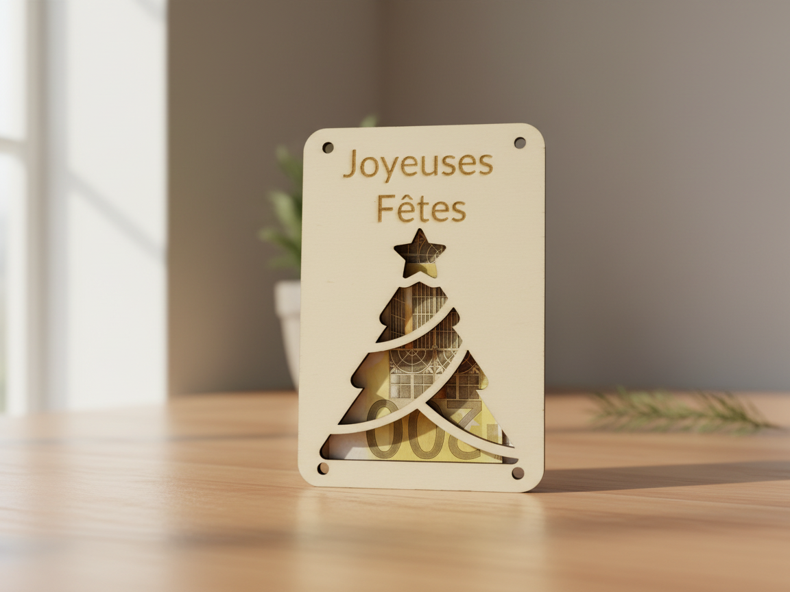 Laser Cut Wooden Money Card Holder with Christmas Tree Design | Free ...