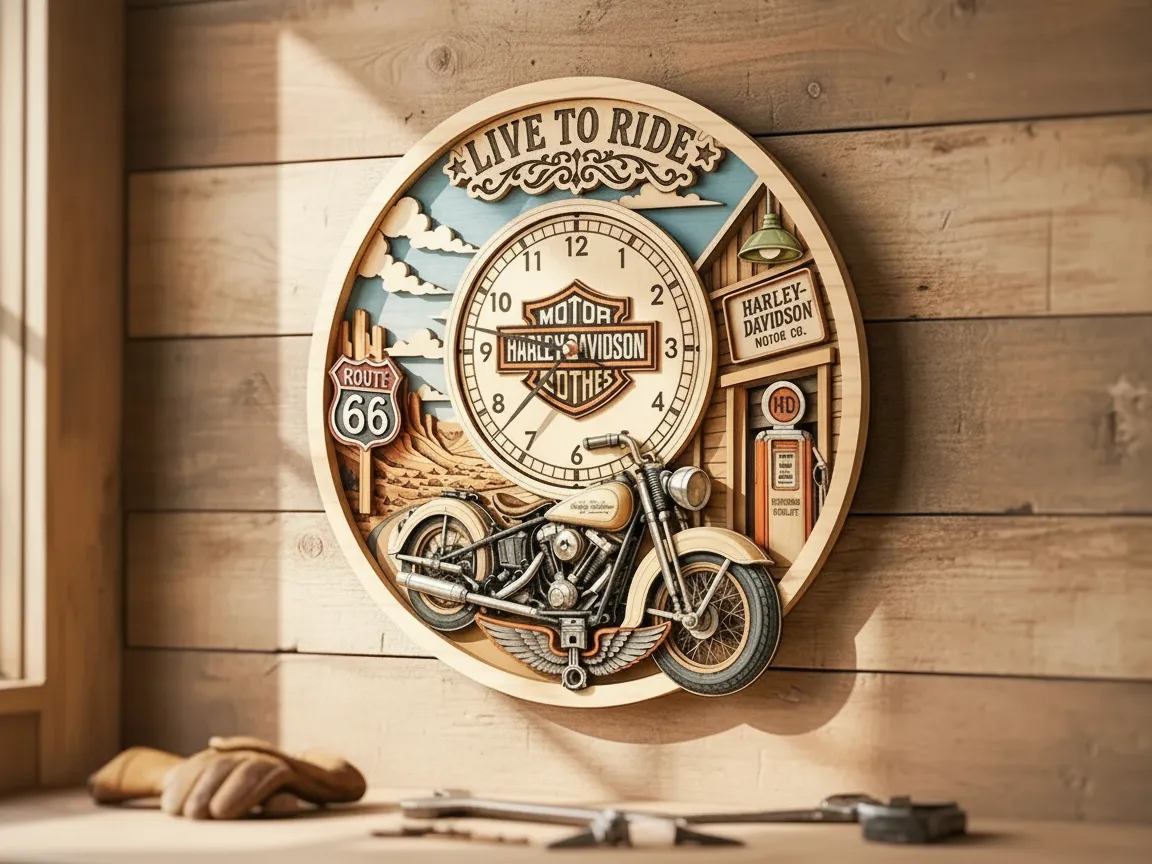Horloge murale en bois thème moto vintage | Free Files - Atomm