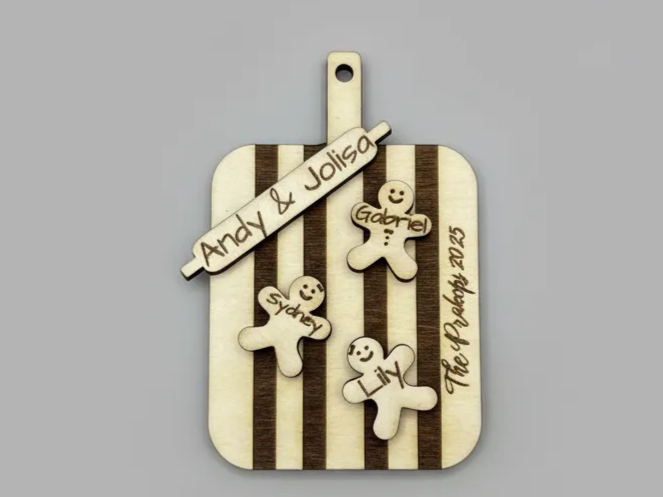 Personalized Laser Cut Wooden Cutting Board Ornament with Gingerbread ...