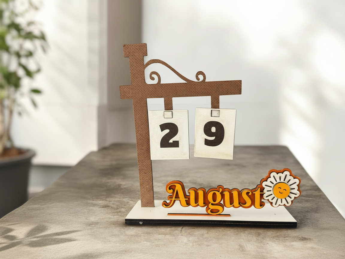 Laser Cut Wooden Perpetual Desk Calendar with interchangeable months ...