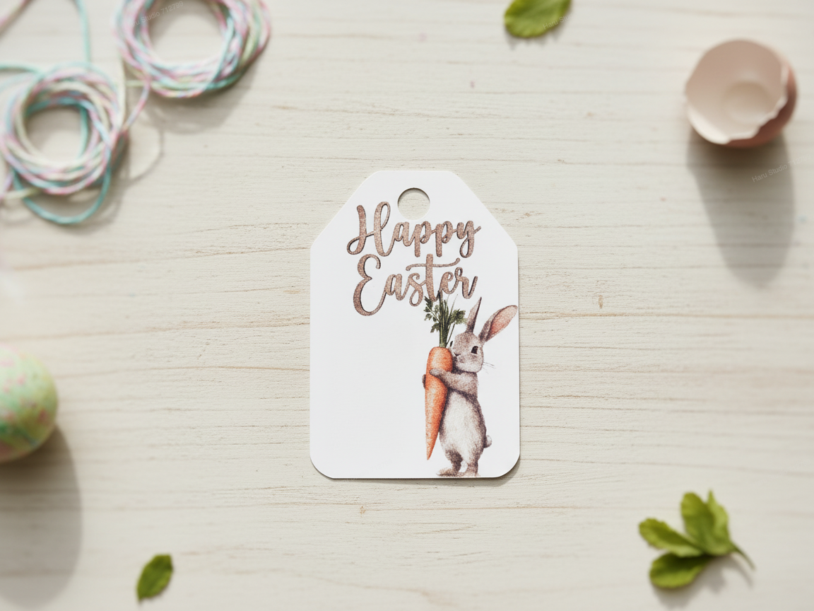 Happy Easter gift tag with cute bunny and carrot illustration | Free ...