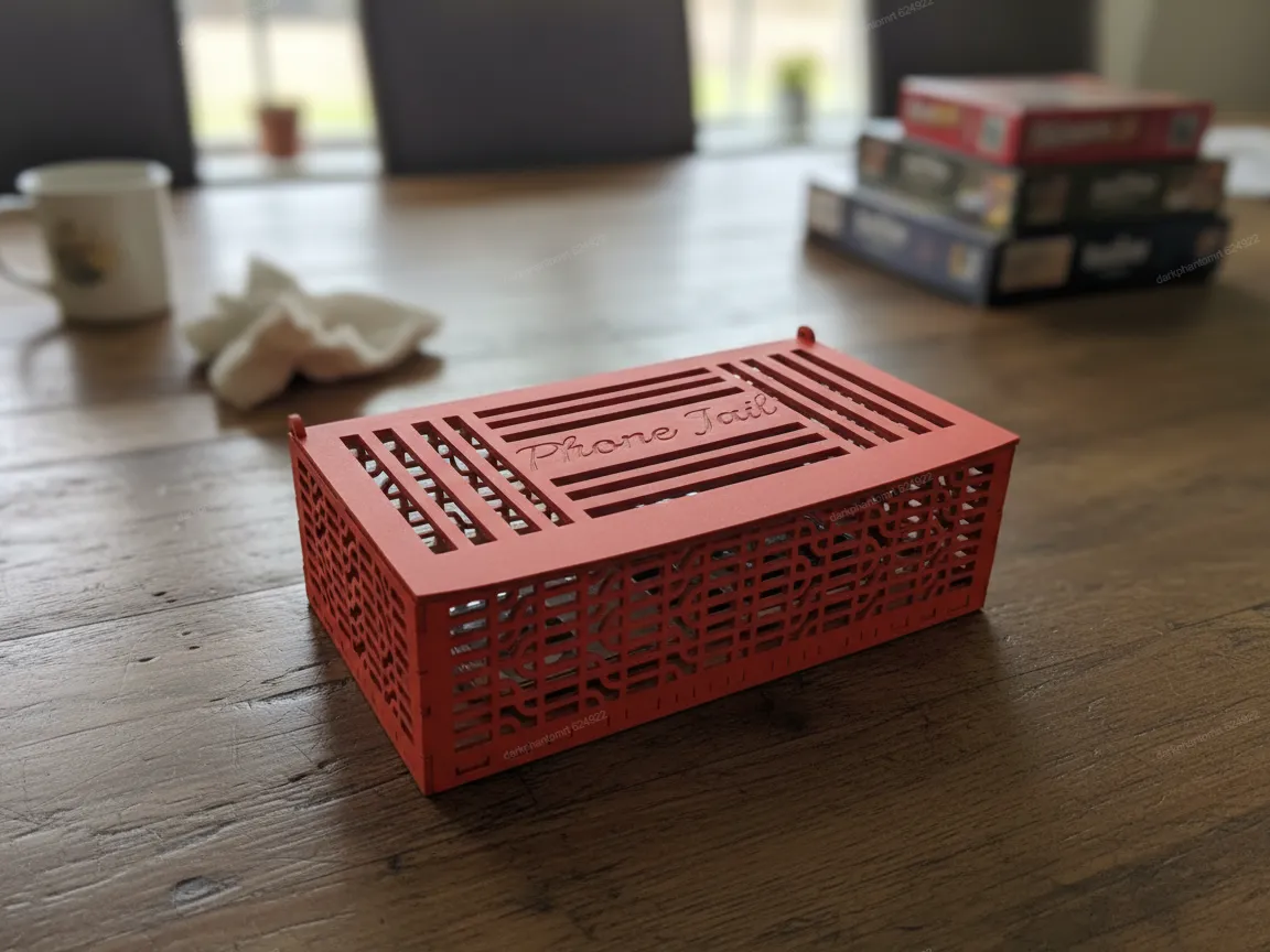 Laser Cut Red Decorative Phone Jail Storage Box | Free Files - Atomm