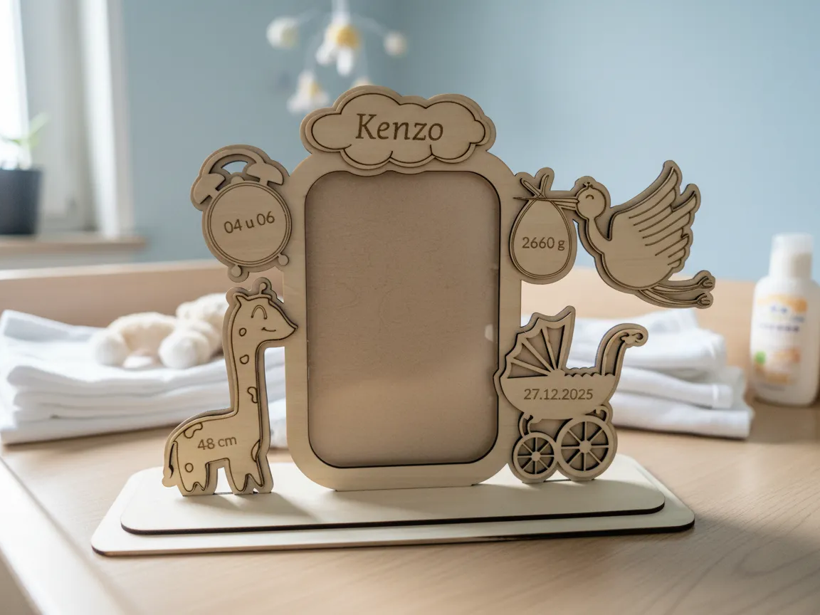 Laser Cut Personalized Baby Photo Frame with Birth Details | Free Files ...